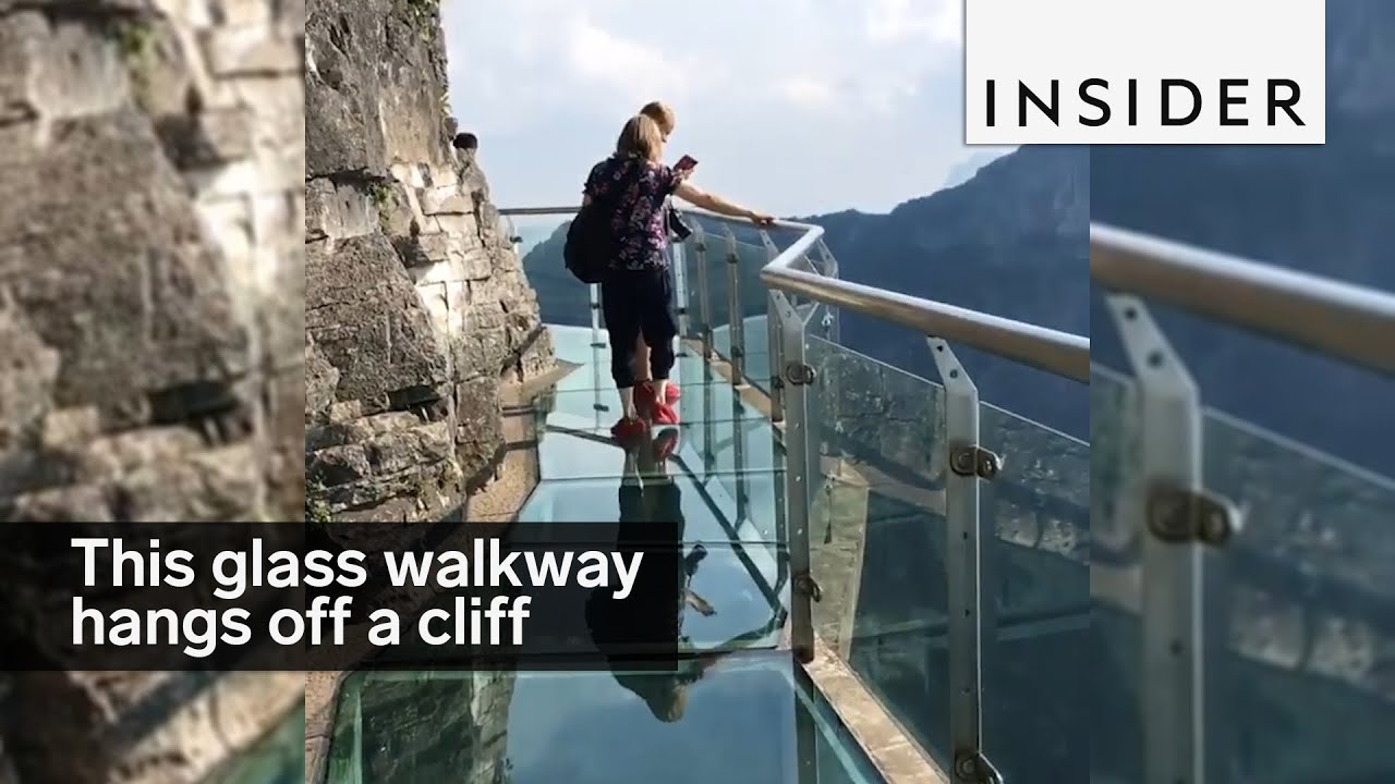 This glass walkway hangs off a 4,600-foot cliff - YouTube