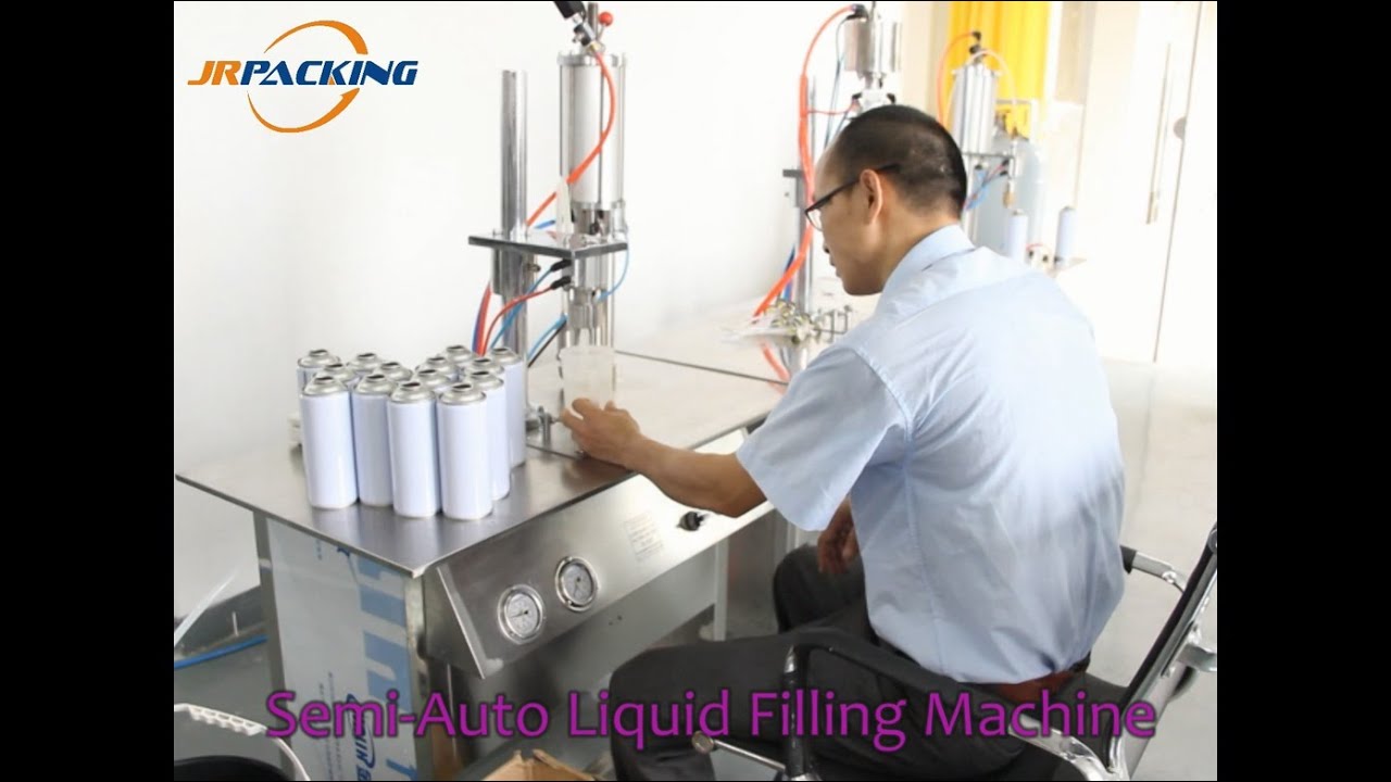 Semi Automatic Liquid Filling Machine for Spray Can Filling Line - YouTube