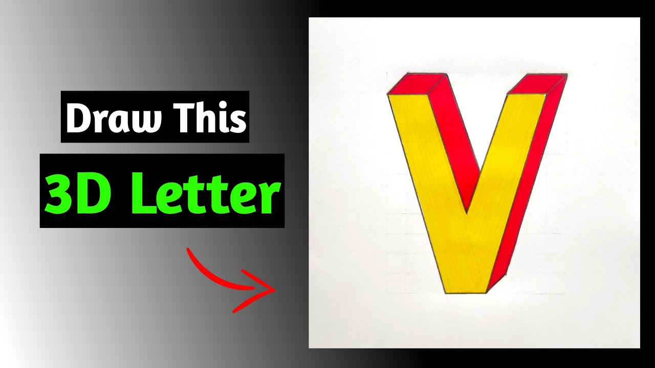 EASY 3D letter V Drawing Tutorial - YouTube