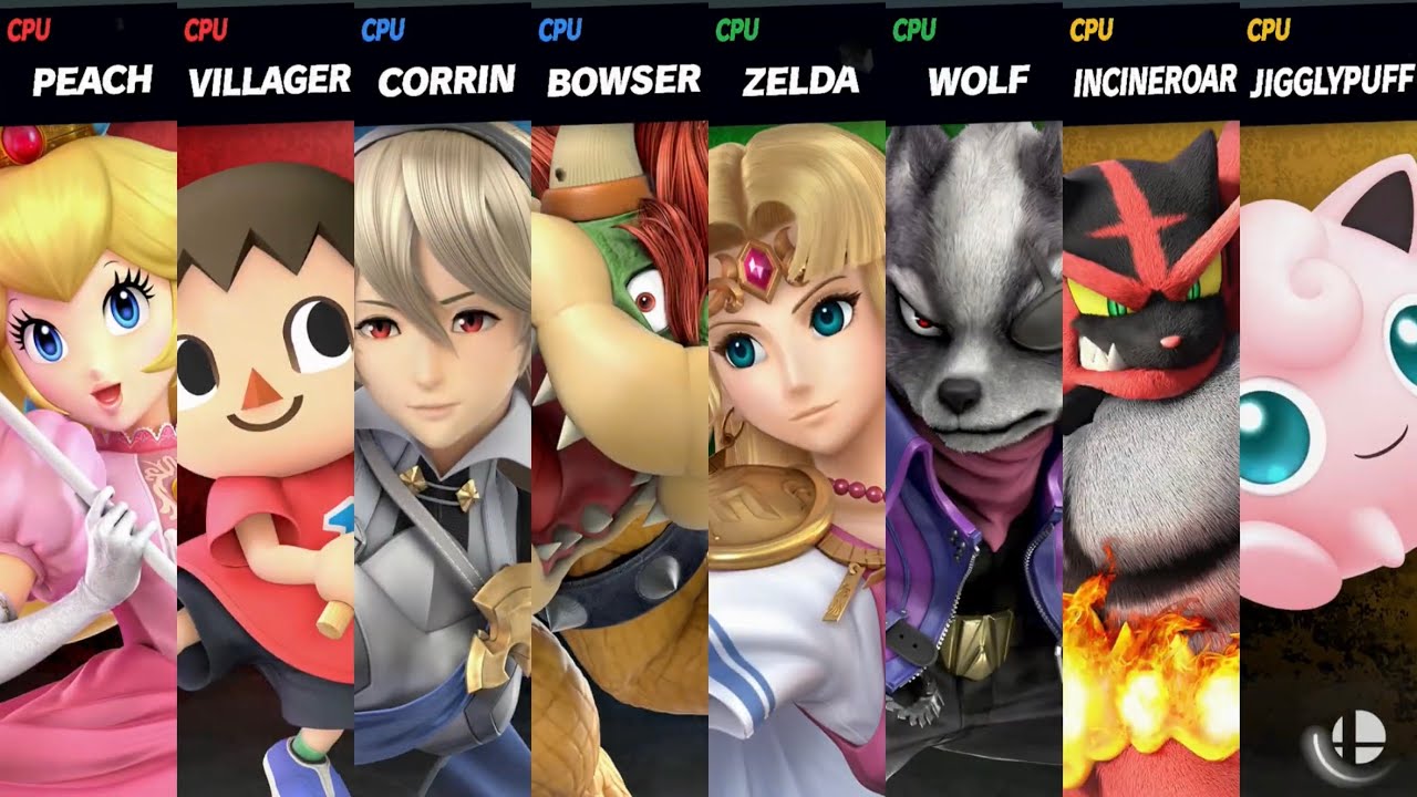 Peach & Villager VS Corrin F & Bowser VS Zelda & Wolf VS Incineroar ...