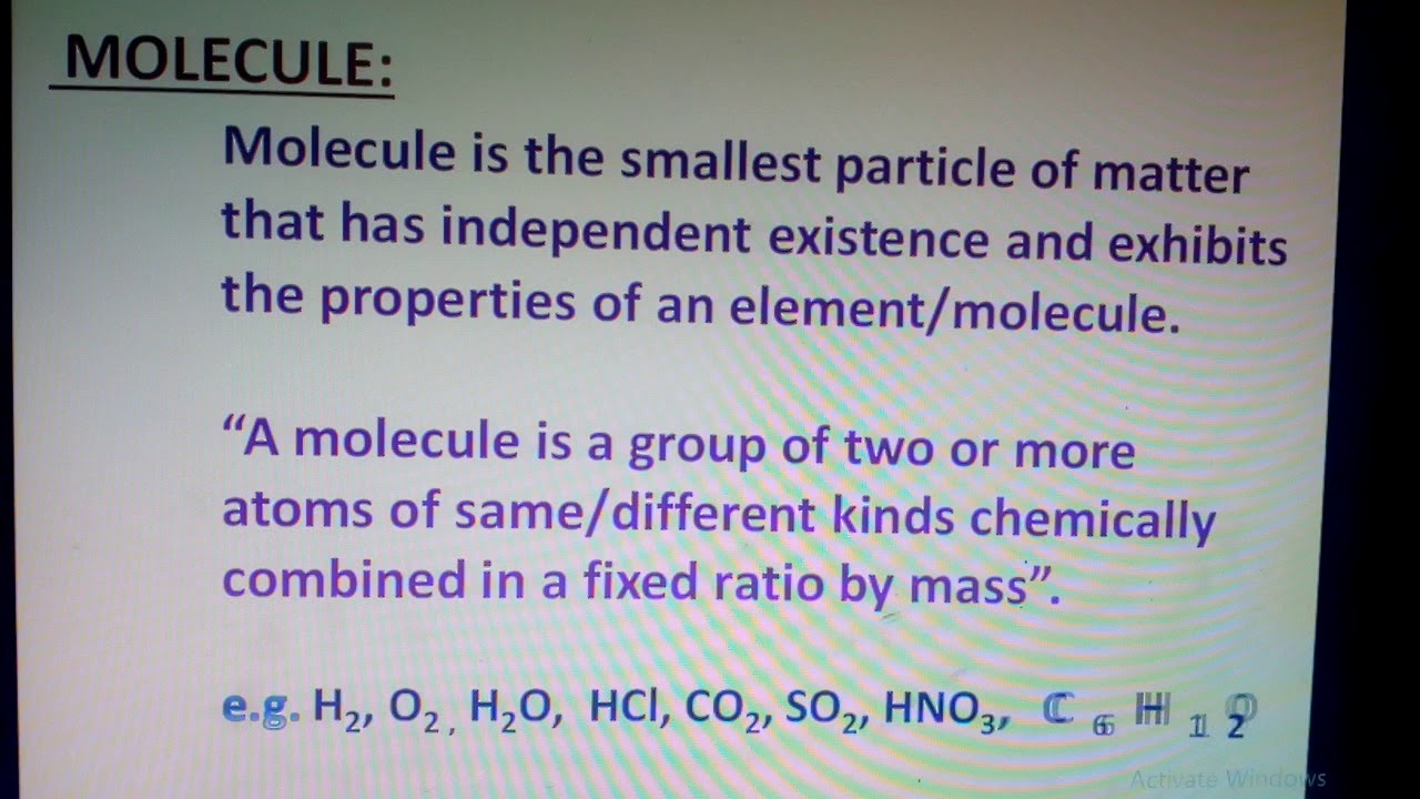 Basic Concepts in Chemistry (7th-9th)-Part-II, ATOM & Molecule - YouTube