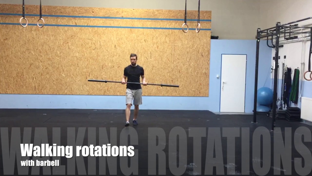 Walking rotations with barbell - ab and oblique exercise - YouTube