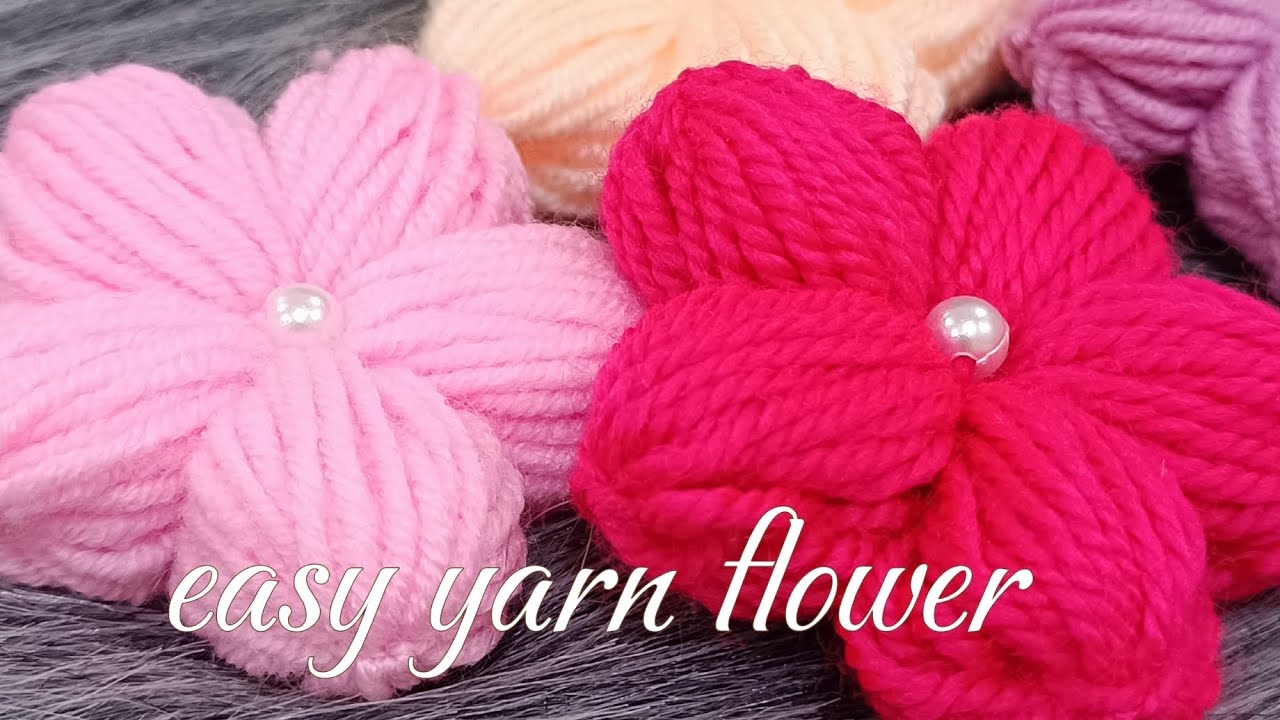 super easy wool yarn flower - YouTube