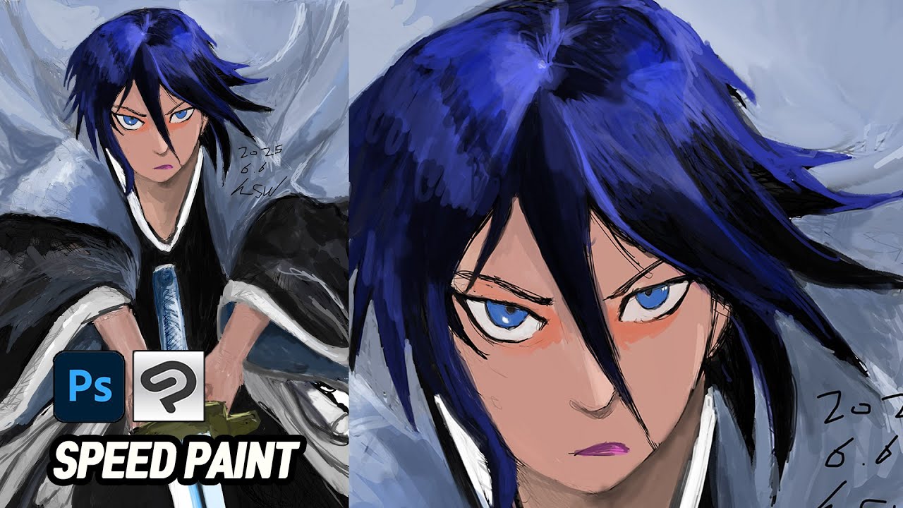 The White Soul Reaper – 쿠치키 루키아 팬아트 컬러 완성기 (Photoshop & 클튜) - YouTube