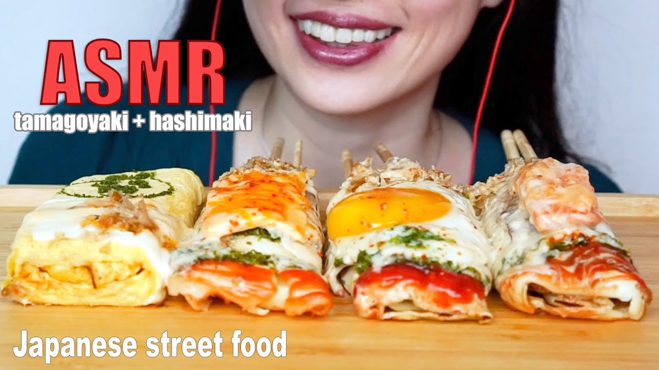 ASMR EATING SOUNDS TAMAGOYAKI & HASHIMAKI - JAPANESE STREET FOOD | NO ...