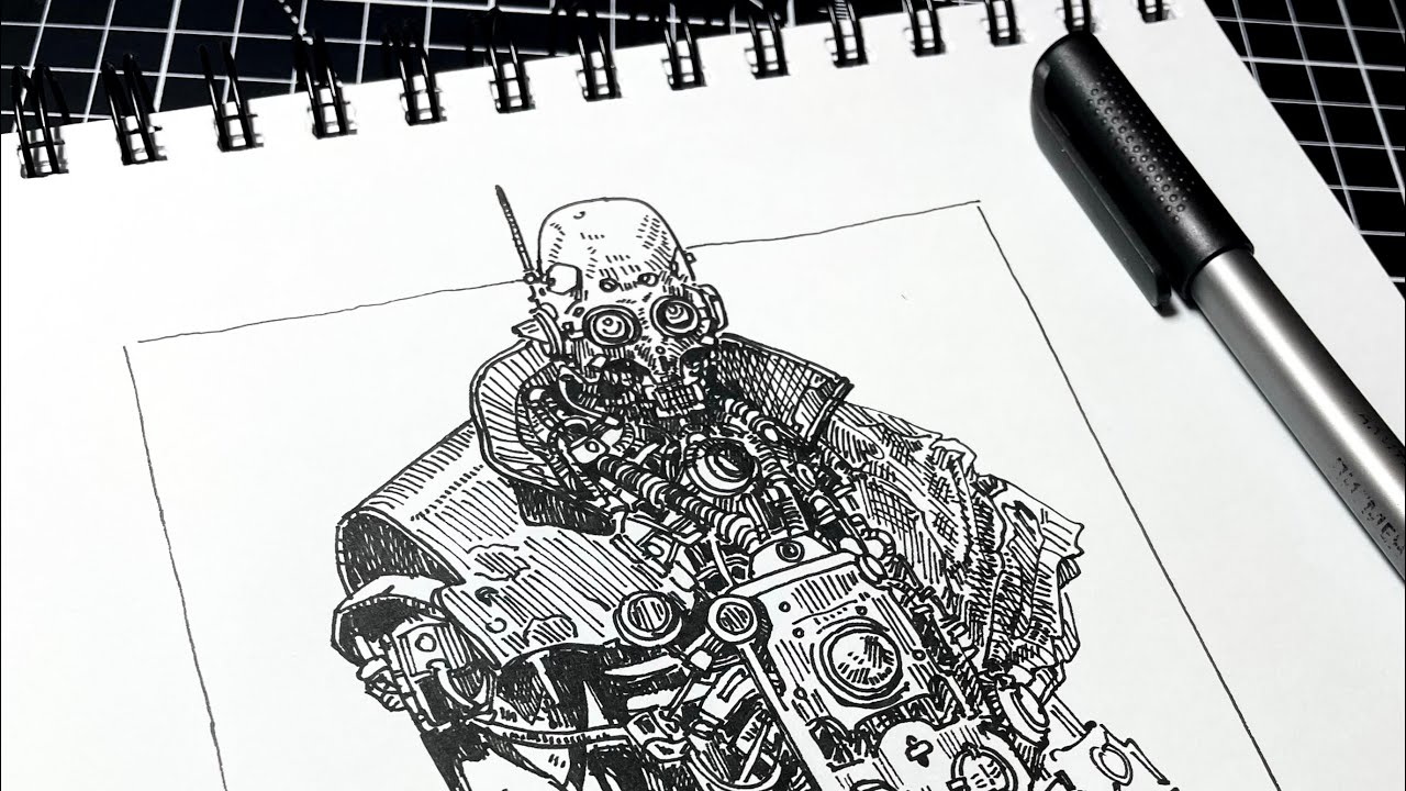 Drawing a Steampunk Robot with a Liner - Speed Drawing in Sketchbook ...