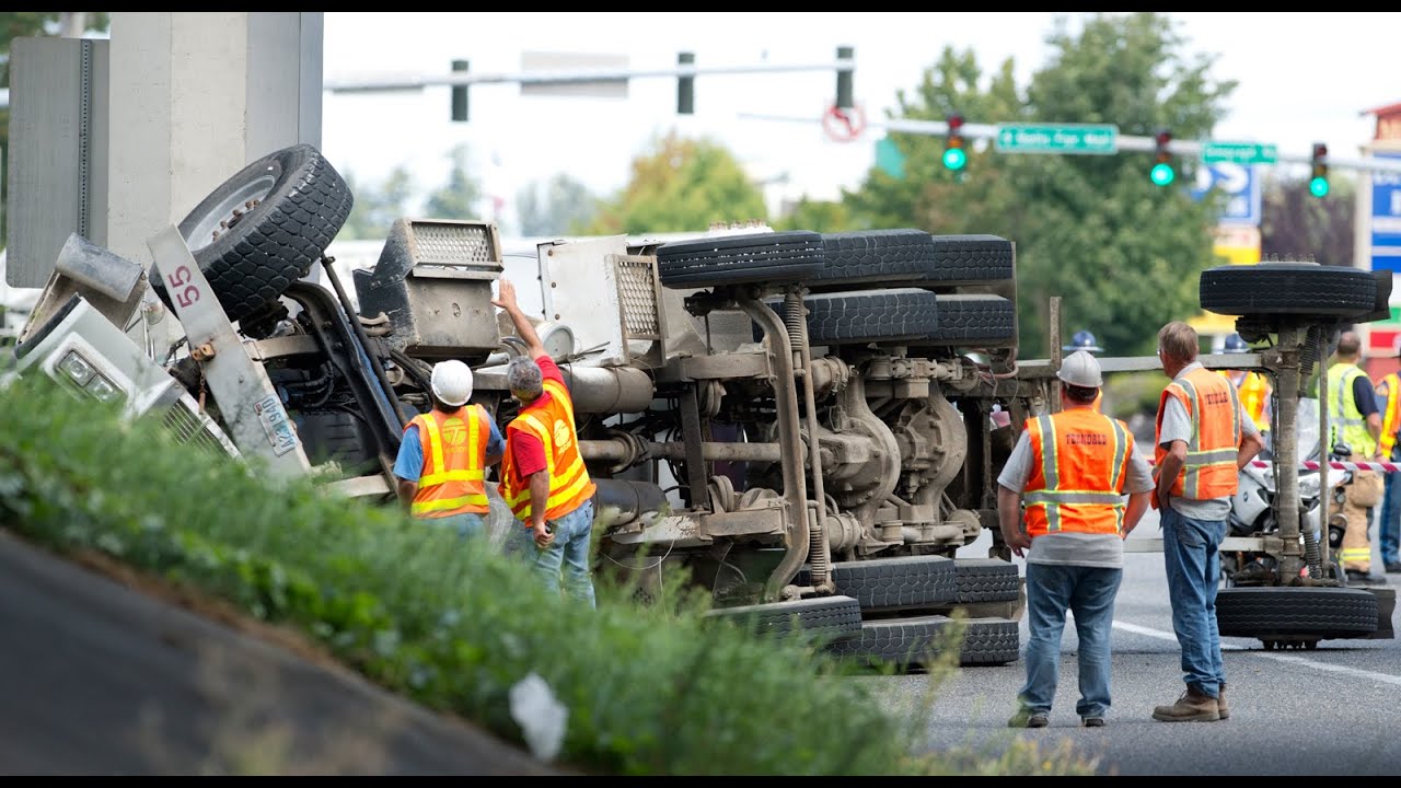 Cement truck accident shuts down Meridian - YouTube