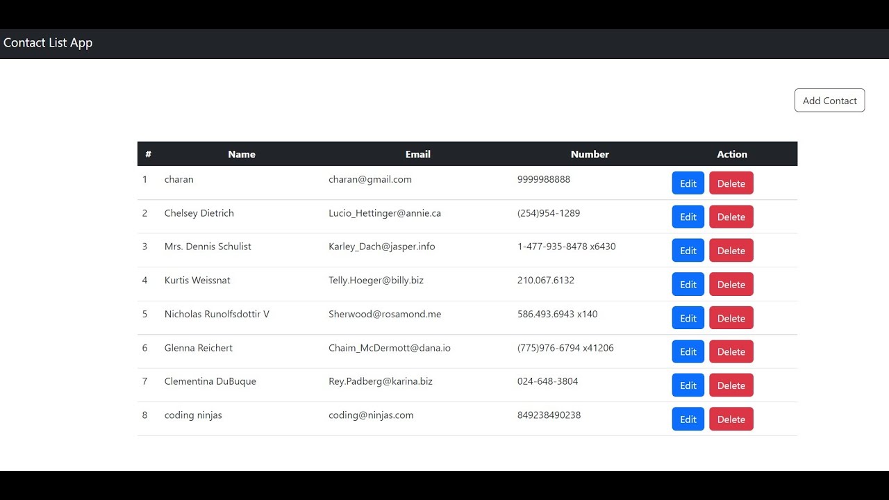 Contacts List project using React js and redux for Coding ninjas - YouTube