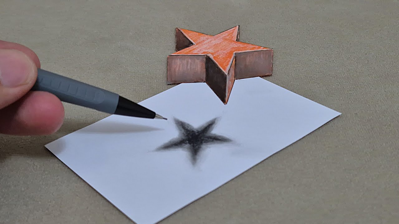 3d drawing easy star on paper - How to draw 3d - YouTube