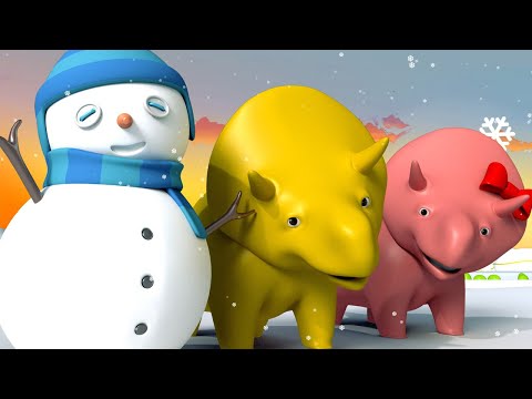 Şekilleri Öğren - Dino ve Dina bir Kardan Adam Yapıyorlar - 🚚 Çocuklar için Eğitsel Çizgi Film