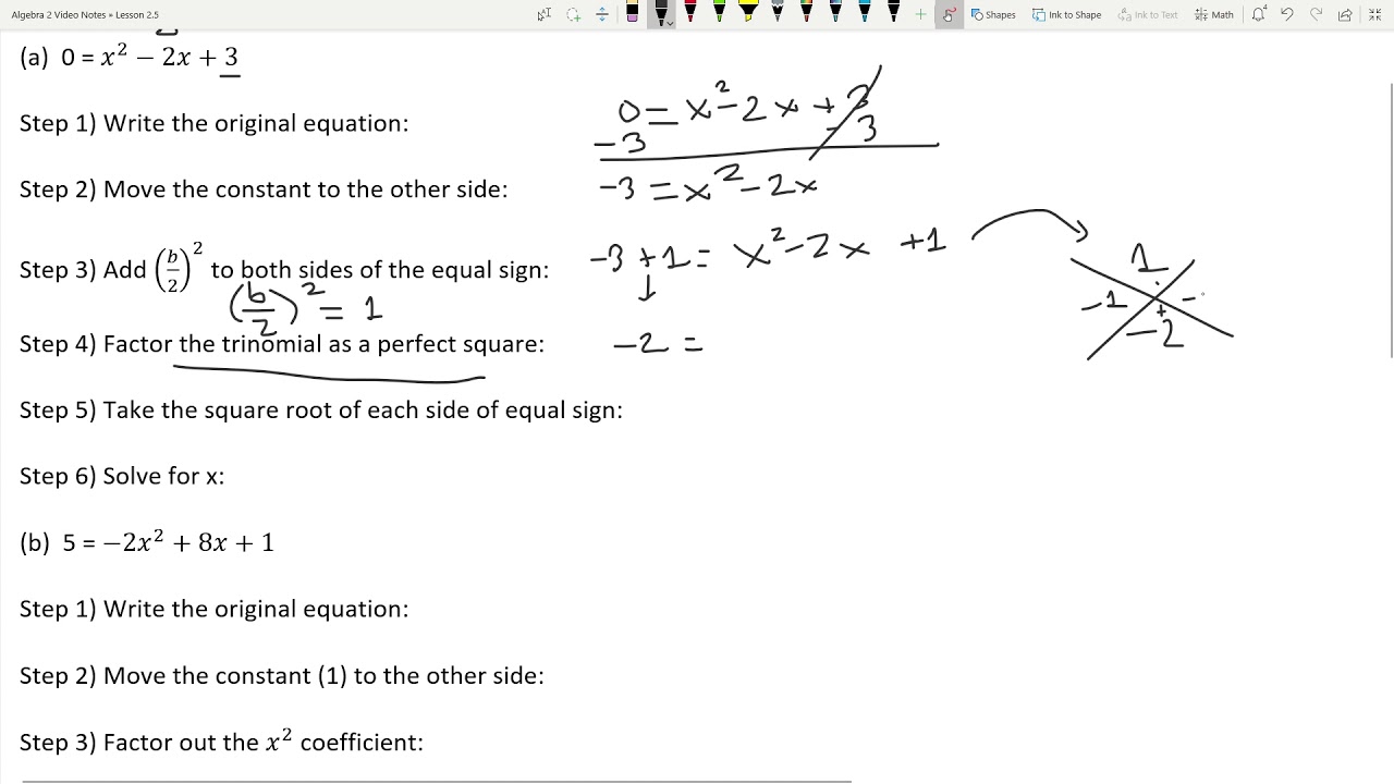 Algebra 2 Lesson 2-5: Completing the Square - YouTube