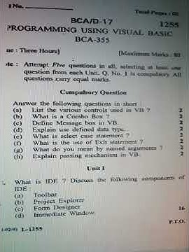 BCA-355 programming using Visual Basic Exam Question papers - YouTube