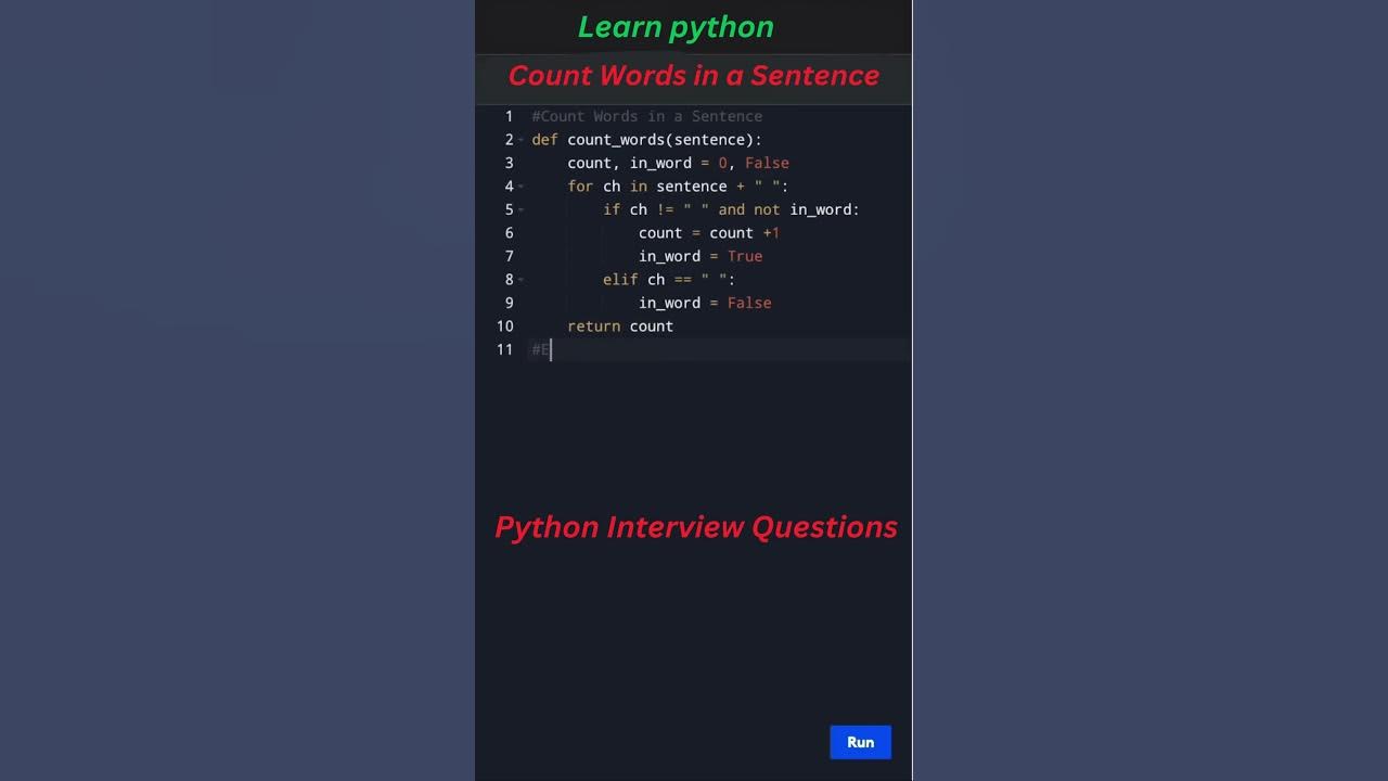 Python Problem Solution: Count Words in a Sentence (Without Built-in Functions) #youtubeshorts ...
