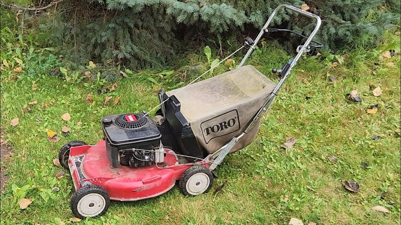 1990 toro push mower briggs quantum startup and brief mow of leaves # ...