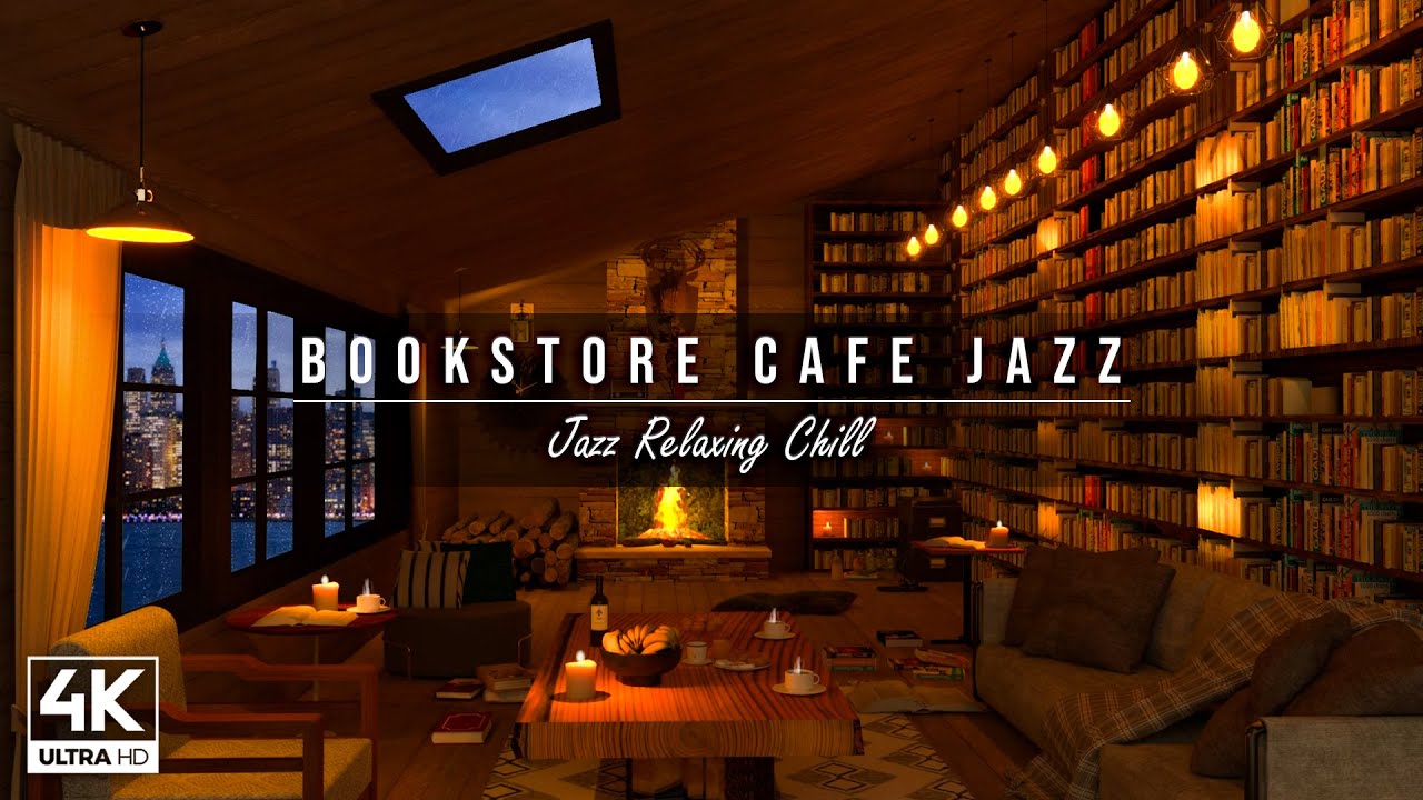 Cozy Jazz Music & Bookstore Cafe Ambience with Relaxing Jazz ...