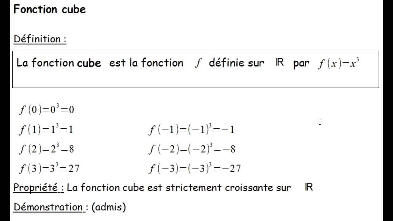 Fonctions de référence : fonction cube - YouTube