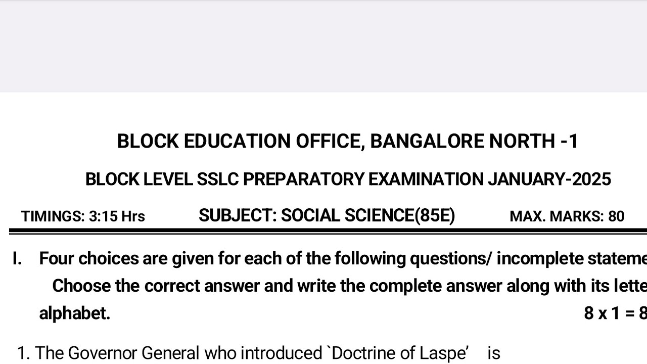 sslc social sciences 85E block education office banglore north-1 block ...