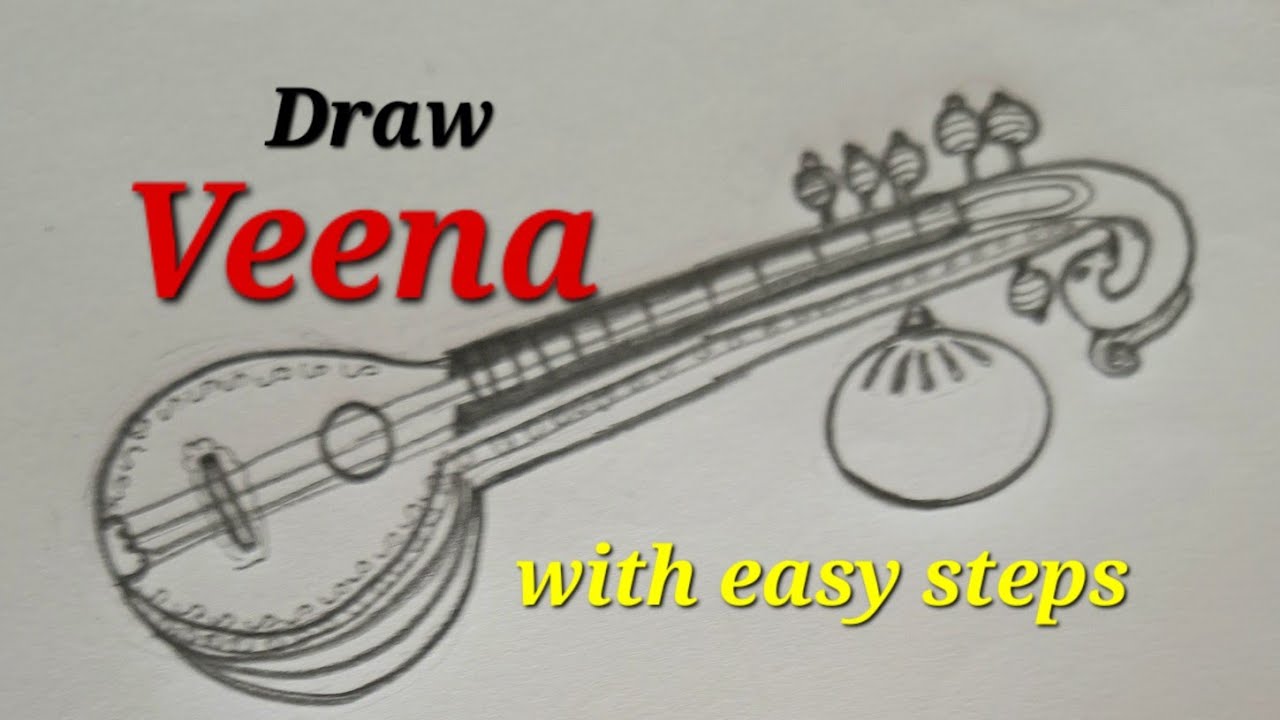Veena instrument drawing easy, Draw Veena easy for kids, Draw oldest ...