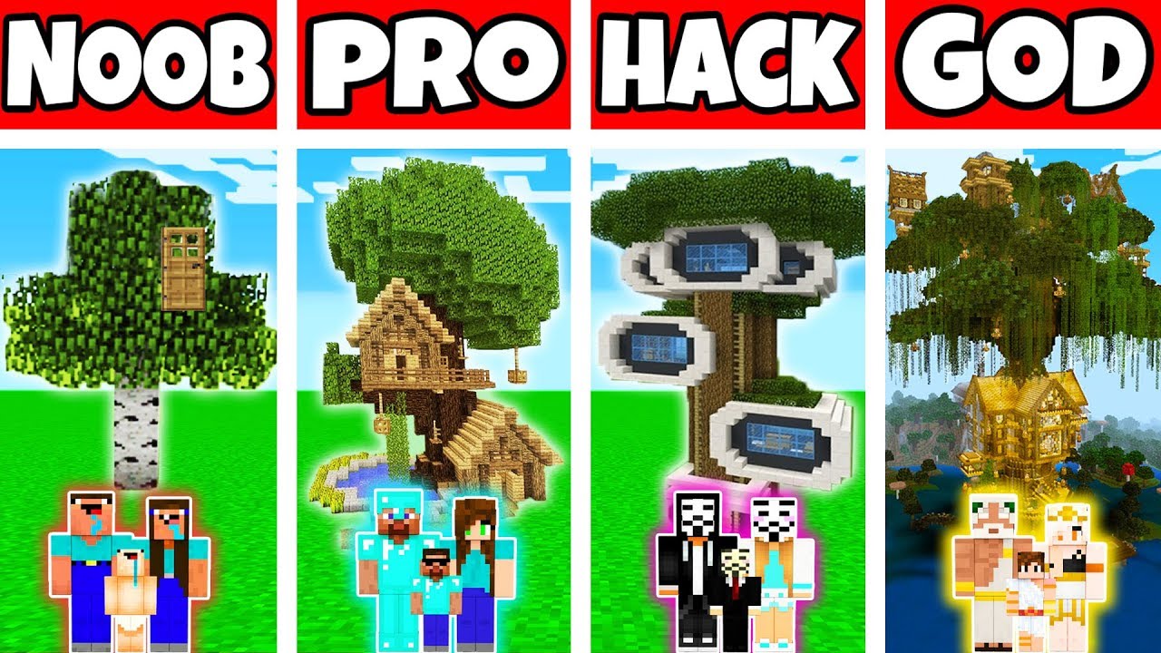 Minecraft: FAMILY TREE HOUSE BUILD CHALLENGE - NOOB vs PRO vs HACKER vs ...