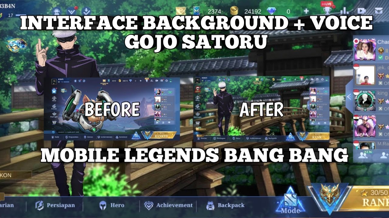 SCRIPT INTERFACE BACKGROUND LOBI GOJO SATORU MLBB NO PASSWORD PATCH ...