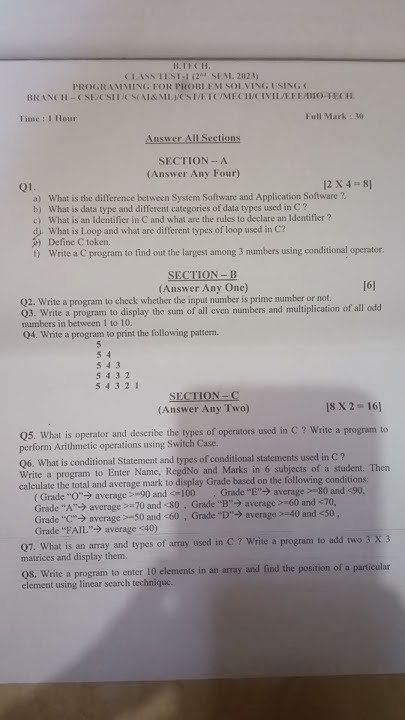 B.Tech Previous Question📄 Programming For Problem Solving Using C 2nd ...
