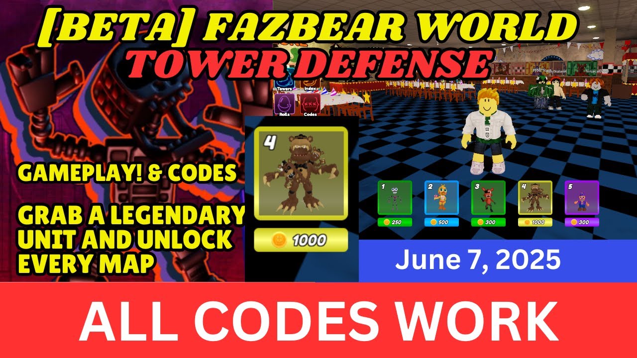ALL Codes Work legendary & unlock every map in Fazbear World Tower ...