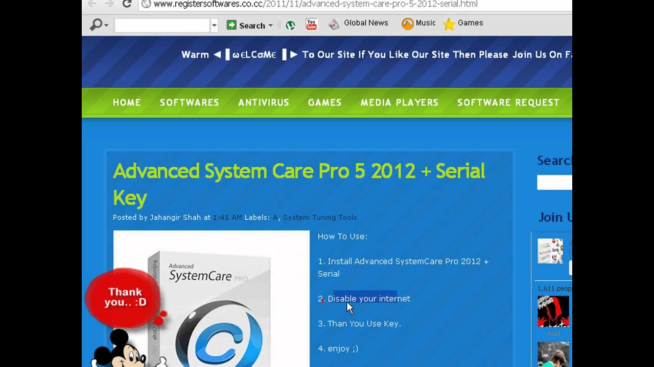 Advanced SystemCare Pro 5 2012 + Serial Key - YouTube