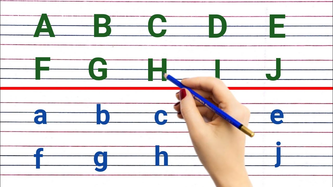 4 line Abcd writing, Capital & Small Letters, a for apple b for ball ...