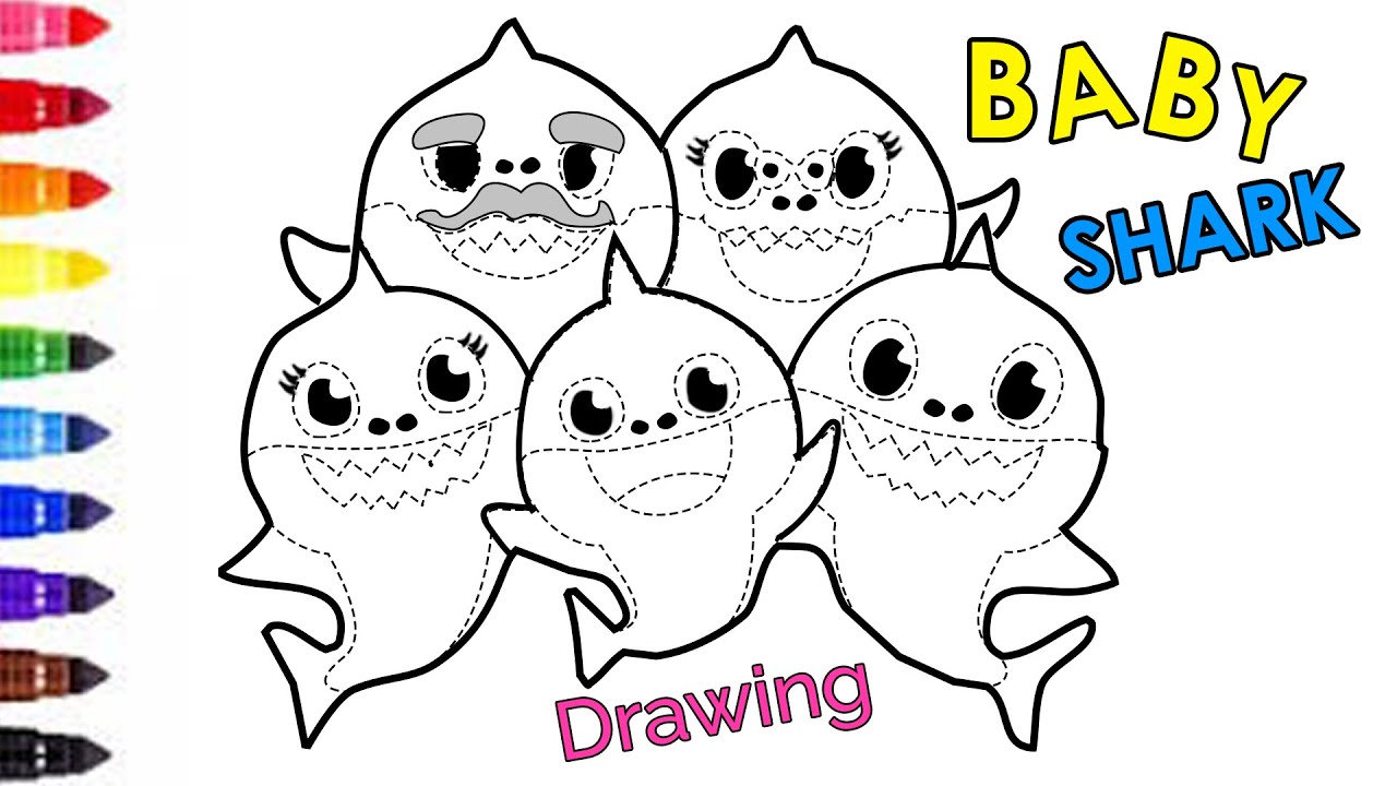 Baby Shark Family Drawing & Coloring for Toddlers | How to Draw Baby ...