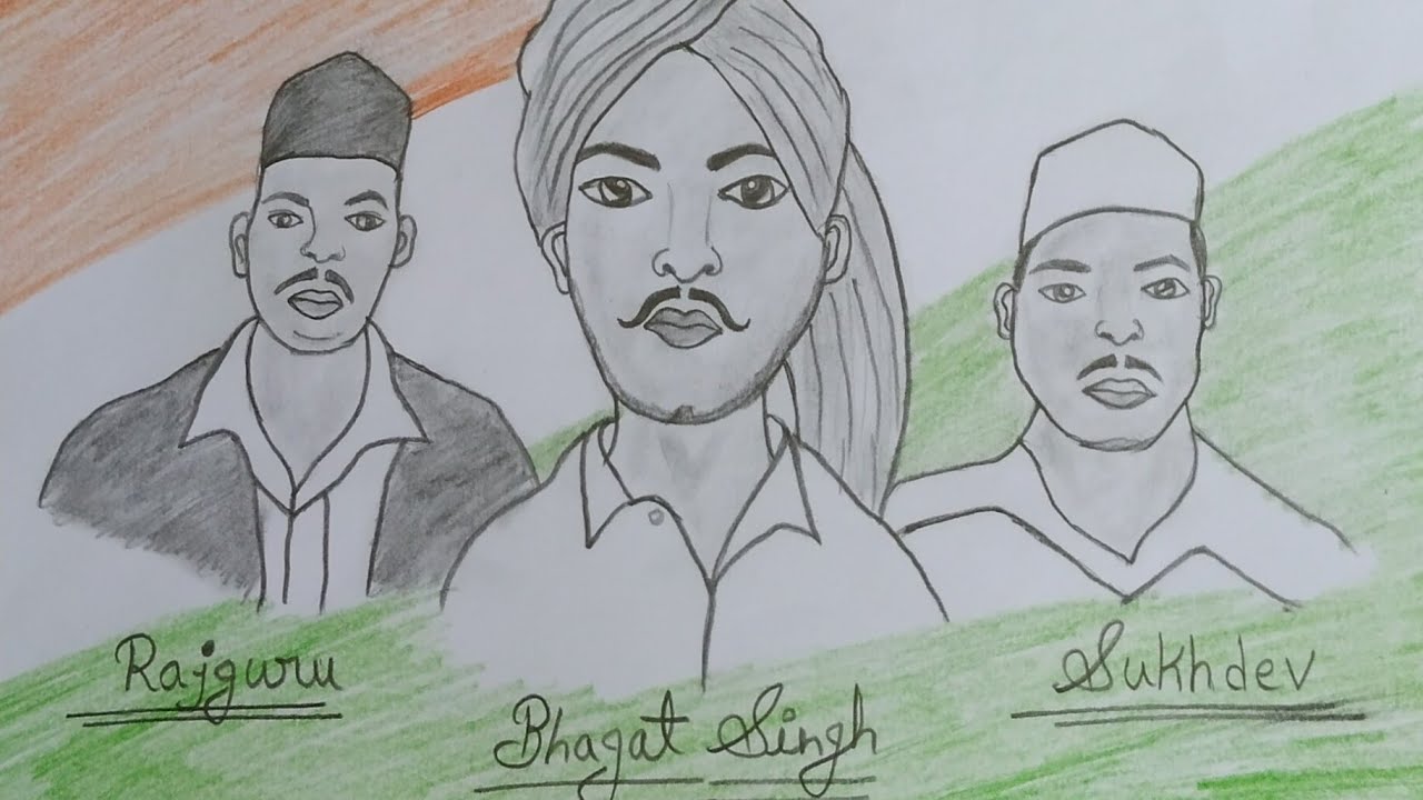 Shaheed Diwas 🙏 drawing | Bhagat Singh, Sukhdev, Rajguru Hanging ...