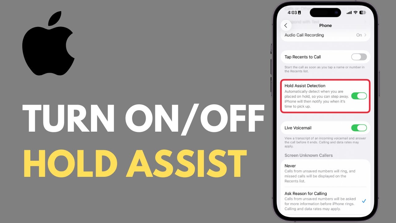 How To Turn ON / OFF Hold Assist On iPhone | Hold Assist Feature on iOS ...