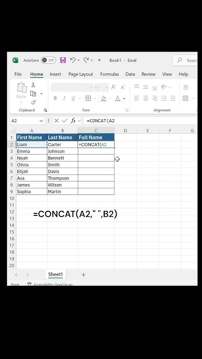 How to Combine Text with CONCAT Function #excel #exceltips #shorts - YouTube