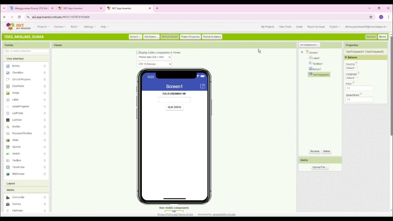 [TUTORIAL MIT APP INVENTOR] Cara Mengubah Teks Menjadi Suara - YouTube