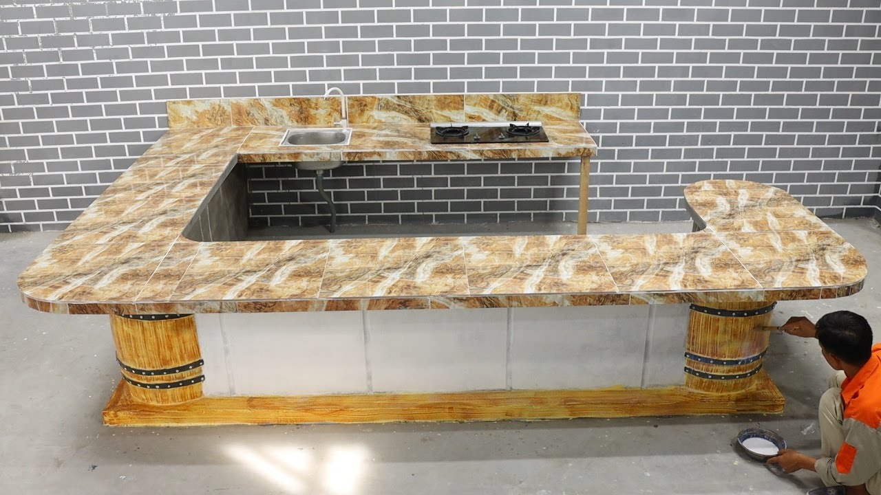 How To Building and Install Kitchen Table Open With Ceramic Tiles Fake ...