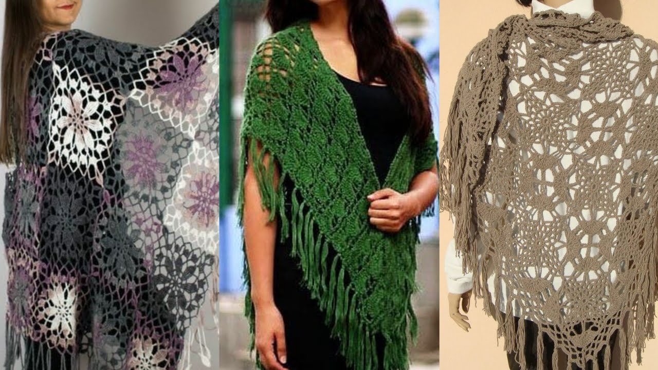 The most running and gorgeous latest crochet hand knitted v shape shawl ...