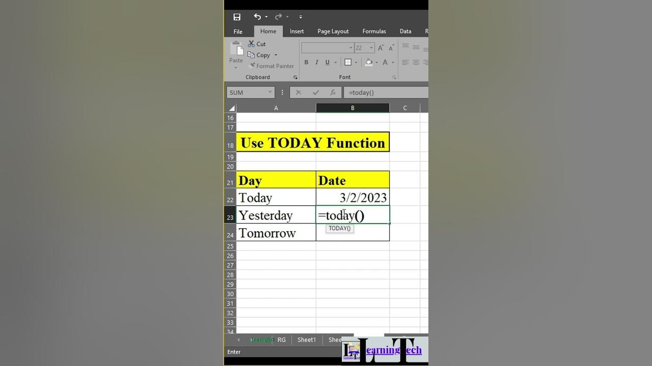 How To Use Today Function In Excel Shorts Todayfunction Excelfunctions Learningtech1 Youtube