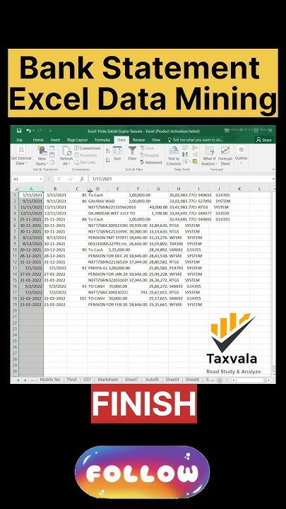 Bank Statement Excel Data Mining Excel Tricks and Tips Trick #excel #exceltips #shorts @Taxvala ...
