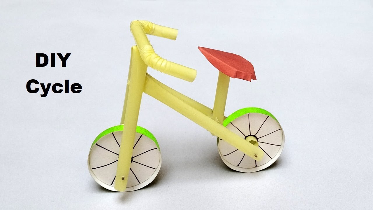 How to make a Bicycle with straw | DIY miniature cycle | Handmade toys ...