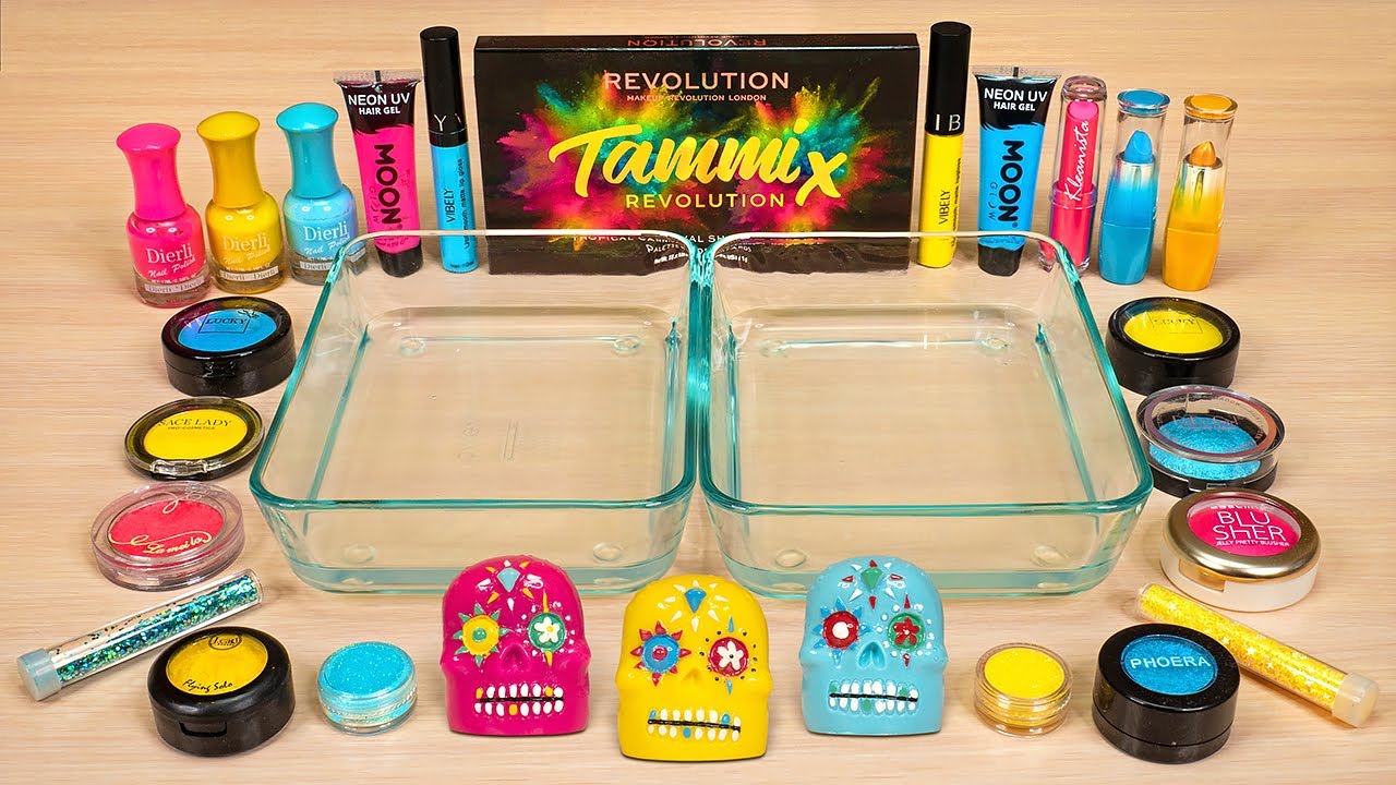 PINK vs. YELLOW vs. BLUE ! Slime Coloring and Mixing with Makeup ! ASMR ...