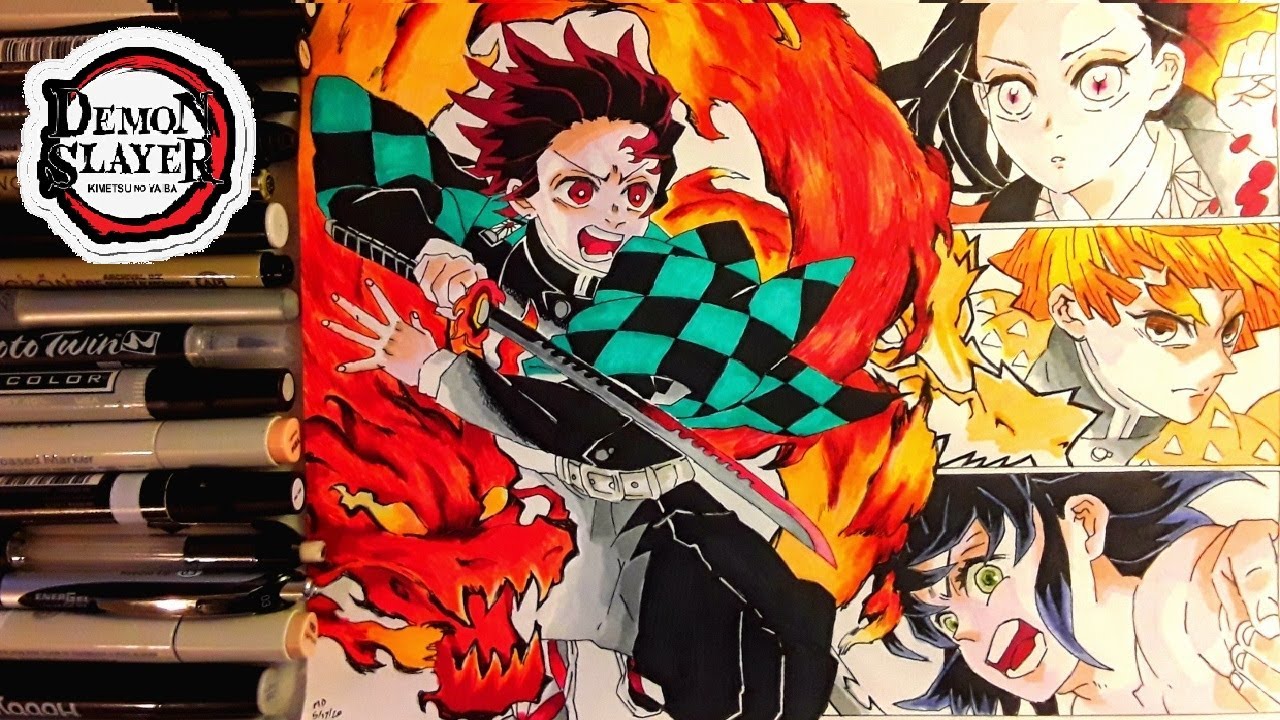DRAWING - TANJIRO, NEZUKO, ZENTISU, and INOSUKE from Demon Slayer ...