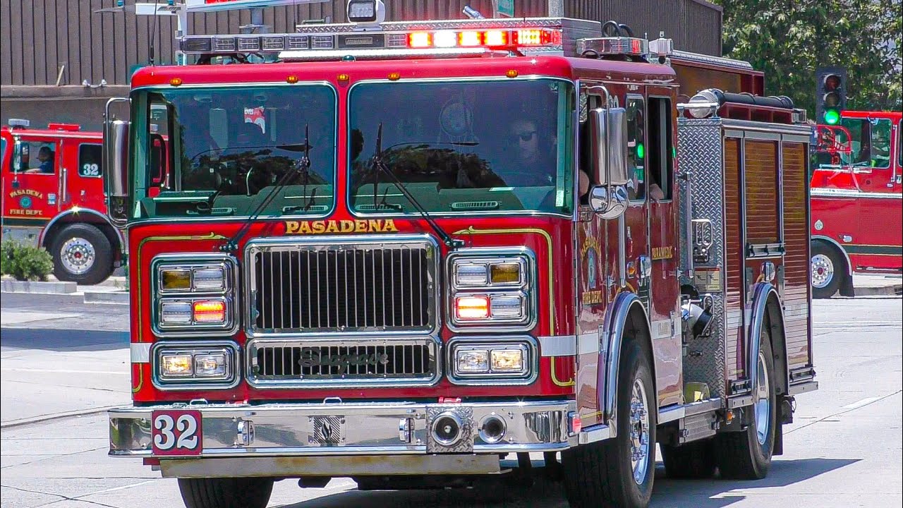 Pasadena Fire Dept. Engine 32, Rescue 32, & Rescue 36 Responding - YouTube