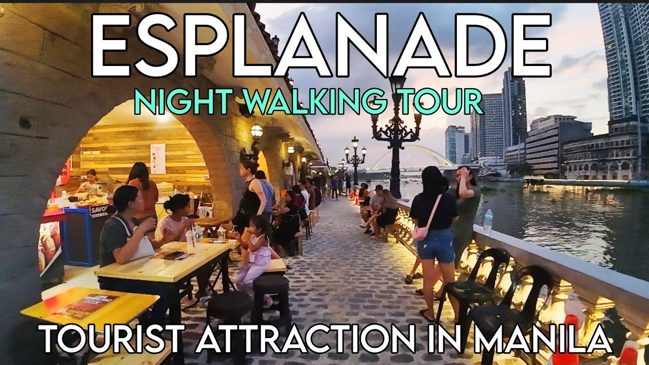 WALKING TOUR AT NIGHT IN PASIG RIVER ESPLANADE MANILA CITY PHILIPPINES ...