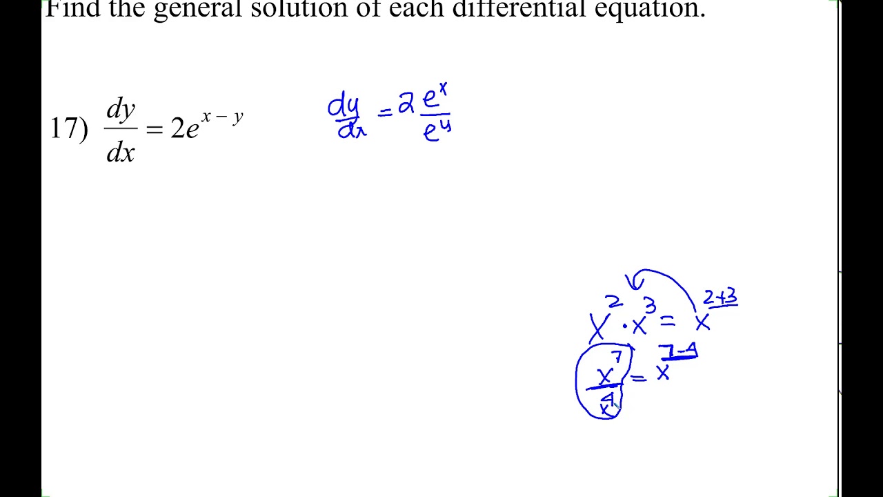 General Solution of a Differential Equation: Laws of Exponents and ...