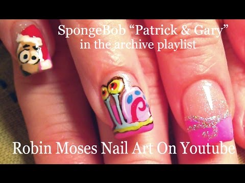 Spongebob Squarepants Nail Art | Patrick & Gary Xmas Nails Design - YouTube