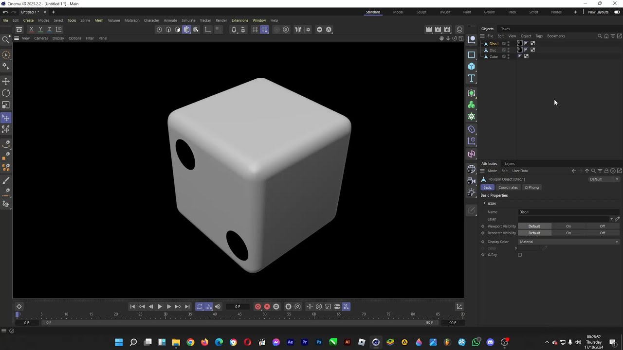 🎲 Model A "Dice" in Cinema 4D - Use Bevel to Make the Edges Smoother ...