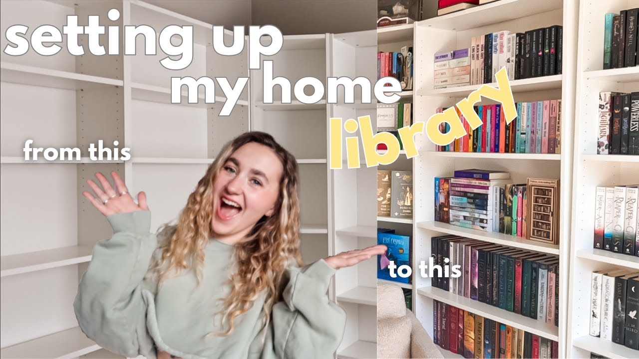 setting up my new library !! | new bookshelves, unpacking boxes, + desk ...