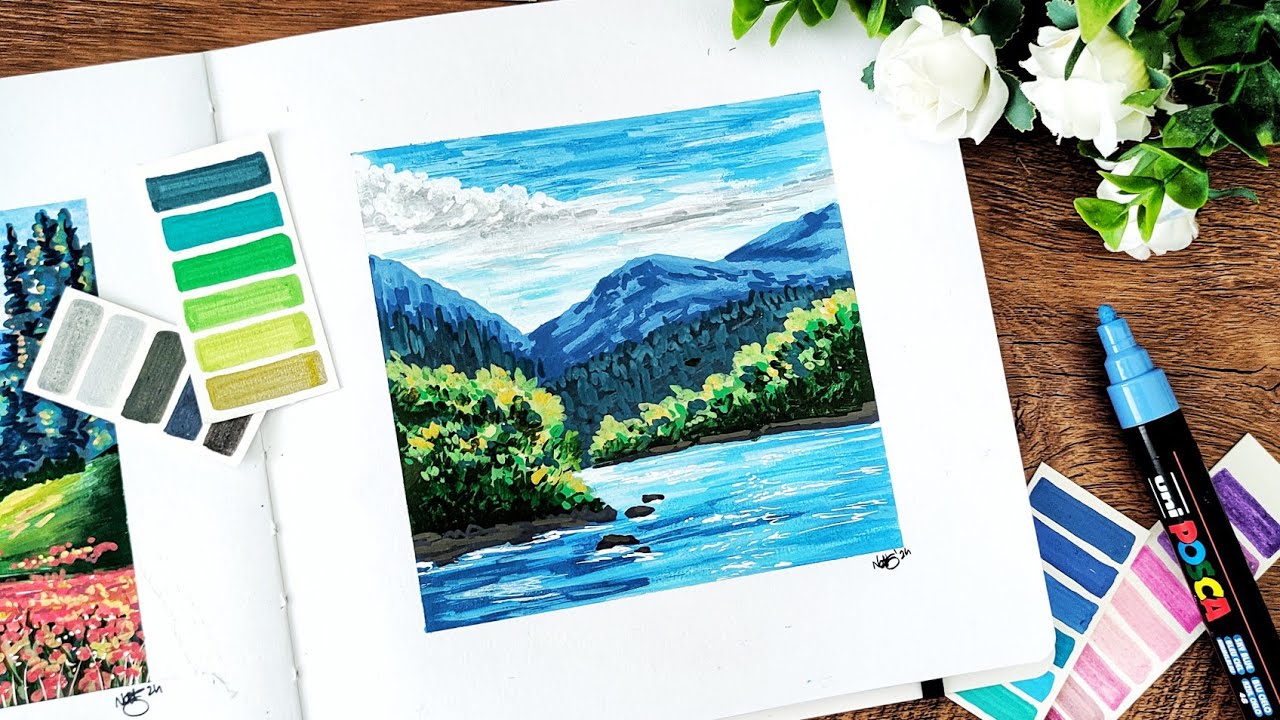 Cozy Art #34 | Acrylic Markers Landscape | Easy tutorial - YouTube