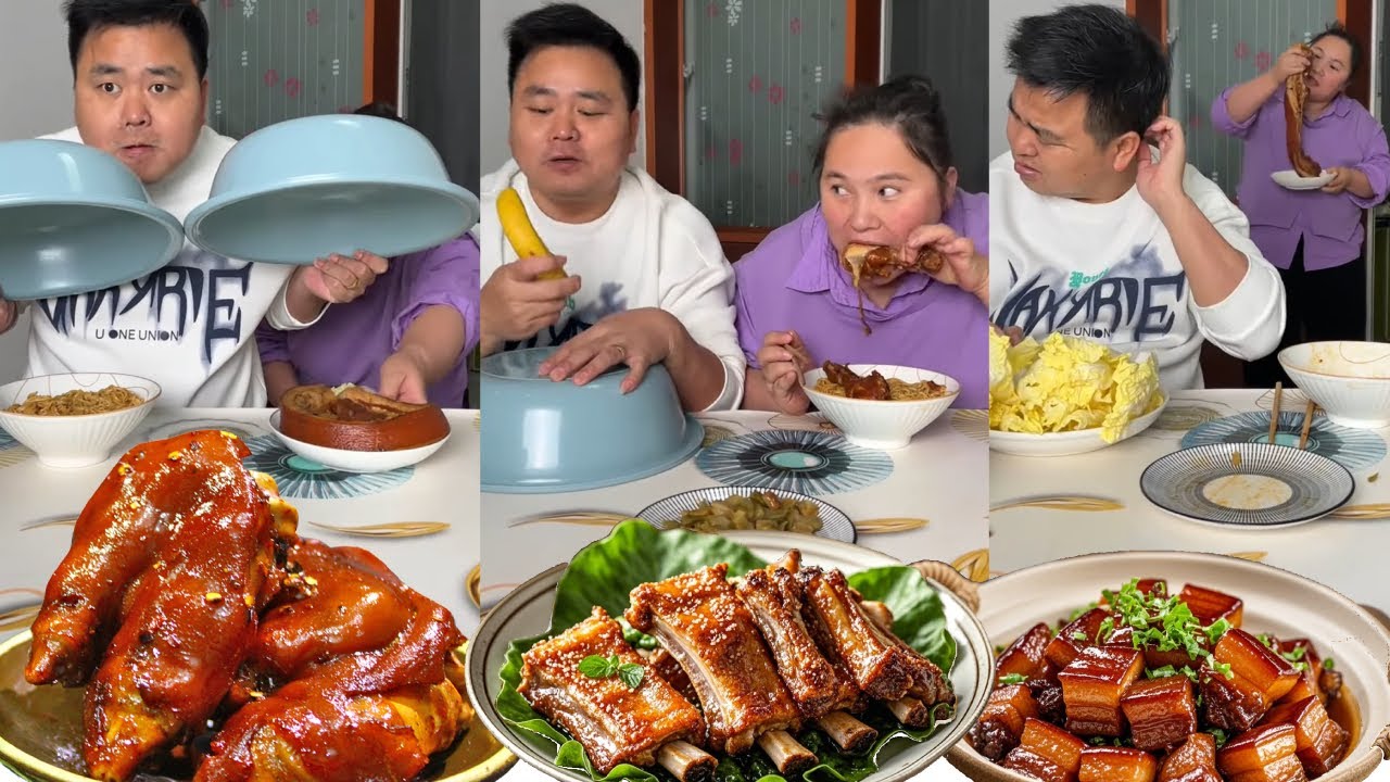 The selfish husband wanted to eat the big piece of braised pork alone ...