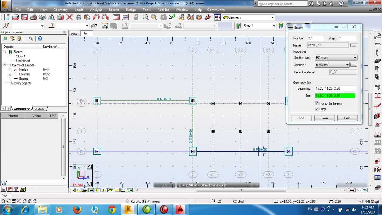 How to draw the beam column and slab in Autodesk robot - YouTube