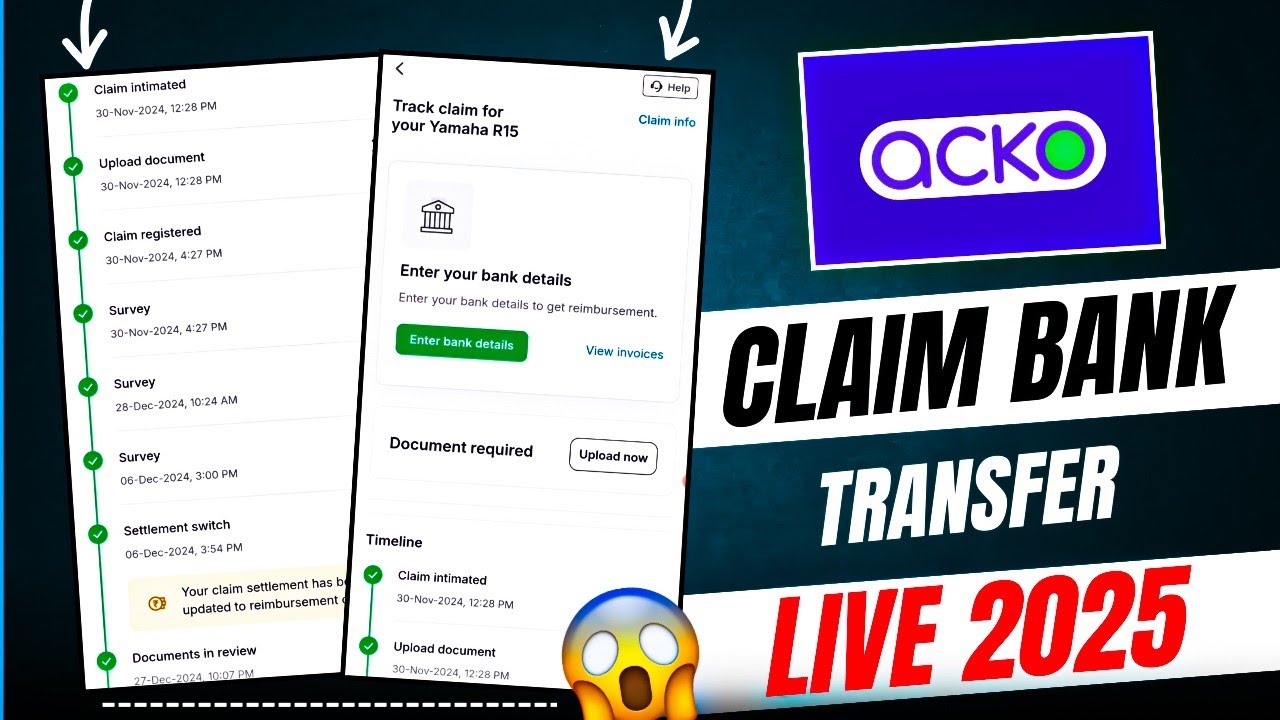 Acko insurance Claim Credit Bank Account Live || Acko Bike insurance ...